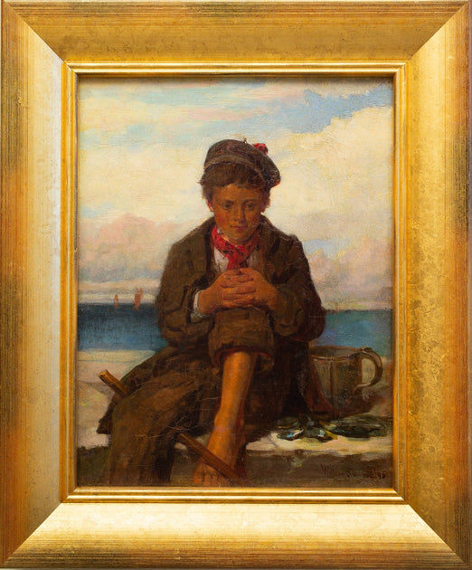 William Stewart - A Boy With Mussels Sitting by the Coast – CLASSICARTWORKS