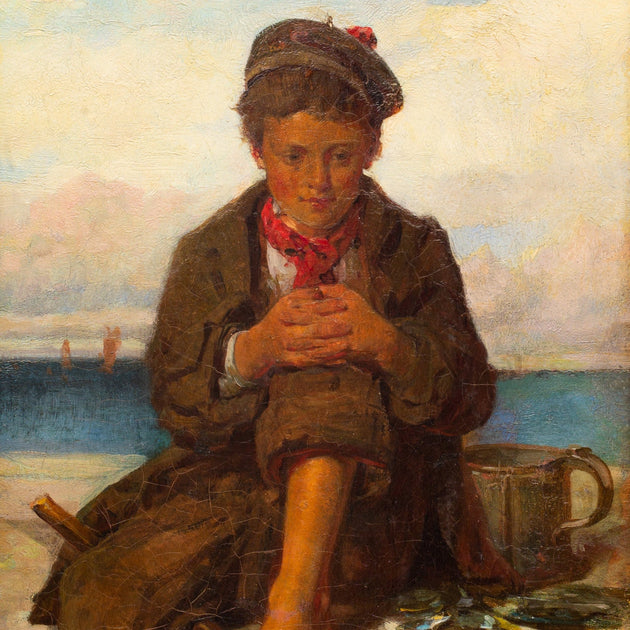 William Stewart - A Boy With Mussels Sitting by the Coast – CLASSICARTWORKS